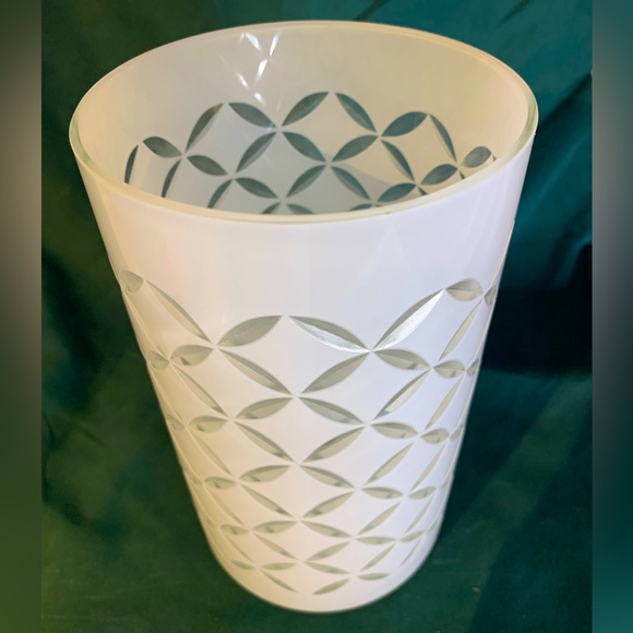 Accents | Large White Glass Cylindrical Vase With Etched Diamond ...